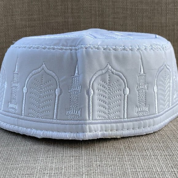 Accessories | Prayer Hat White Cap Topi Embroidery Round Hat Muslim ...